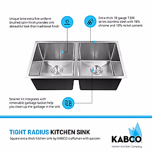 KABCO 18 Gauge 31 Inch Double Bowl Undermount Stainless Steel Kitchen Sink with 4 Pieces Sink Accessories, Rust Resistant Sound and Heatproof Laser Cut Tight Radius Sink for Indoor or Outdoor Kitchens