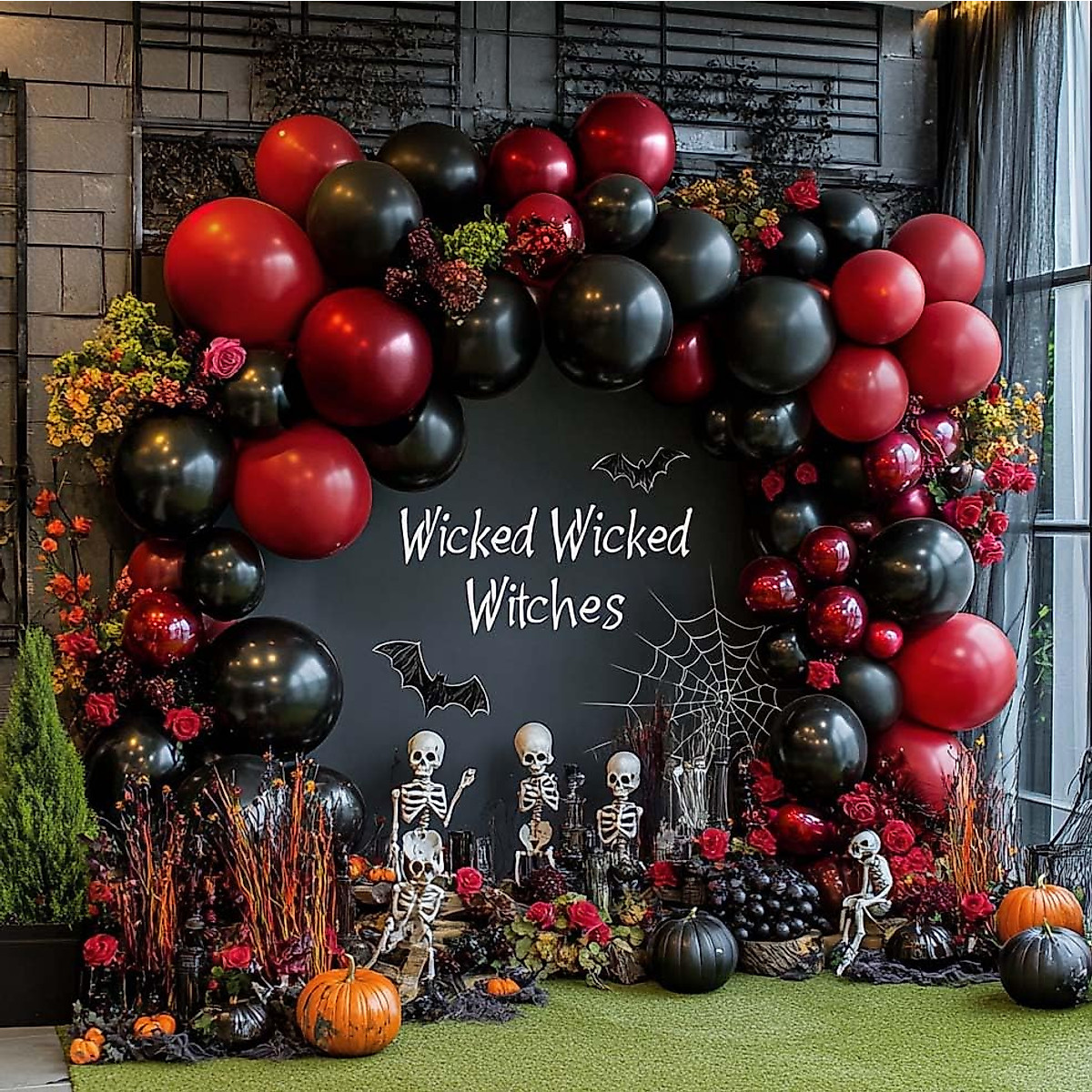 Black Red Balloons Black Burgundy Balloon Garland Metallic Black Balloon Arch Kit Thick Double Stuffed Balloons for Gothic Vampire Till Death Do Us Rip To Twenties Halloween Birthday Party Decorations