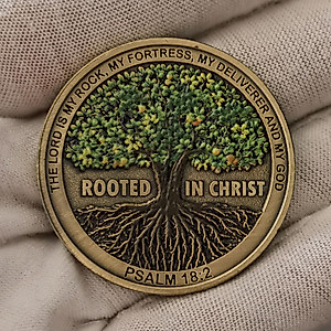 Rooted in Christ The Lord is My Rock, My Fortress, My Deliverer Faith-Based Christian Challenge Coin Bible Verse Gift (Single Coin)