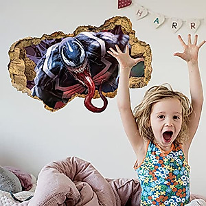 Venom Wall Decals Realistic 3D Superhero Venom Wall Stickers, Self-Adhesive Vinyl Mural for Nursery Kids Bedroom Living Room Playroom Wall Decor(15.7 X 23.6 in）
