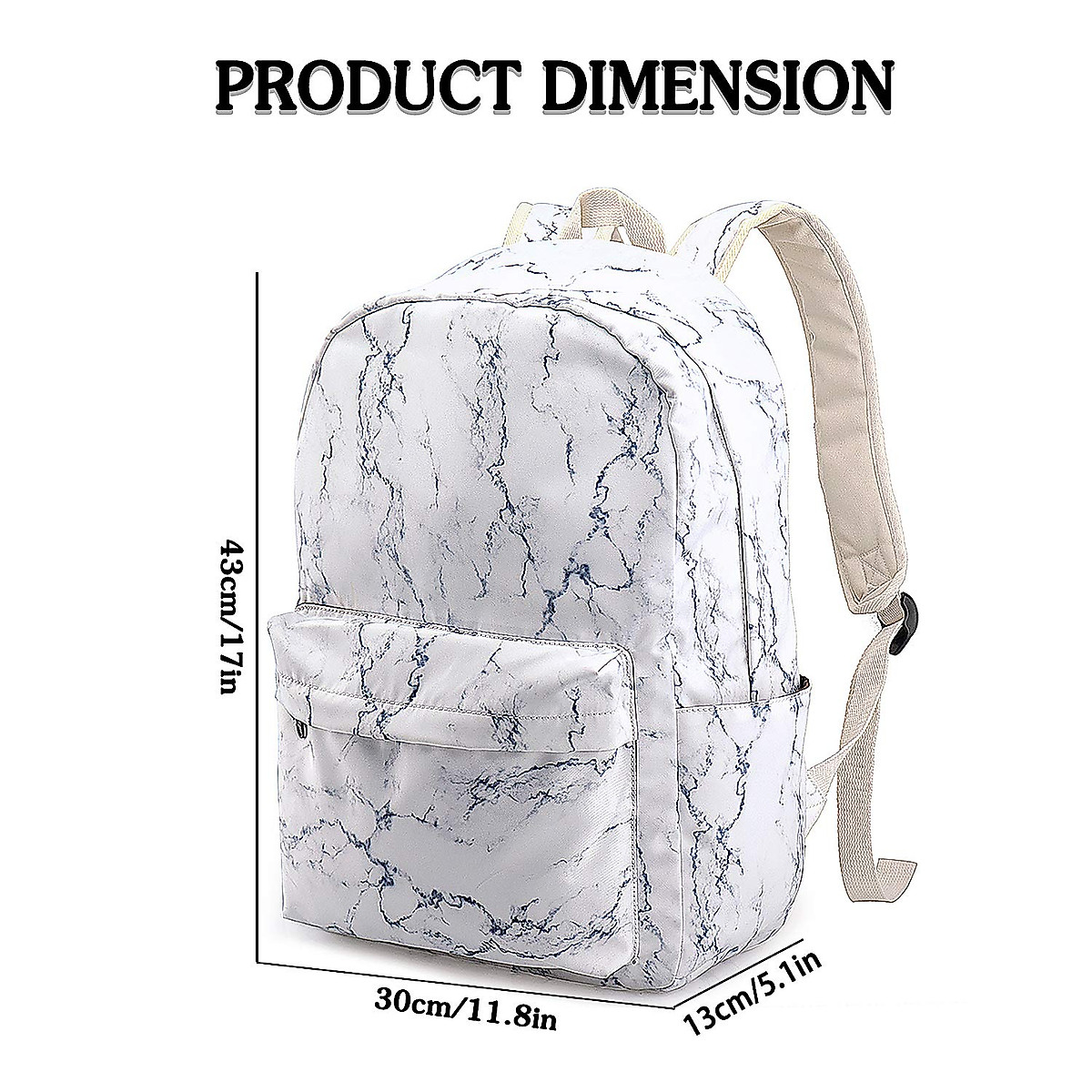 Xinveen Marble School Backpack Laptop Travel Shoulder Bags Water Resistant Casual Bag for College Hiking Camping White