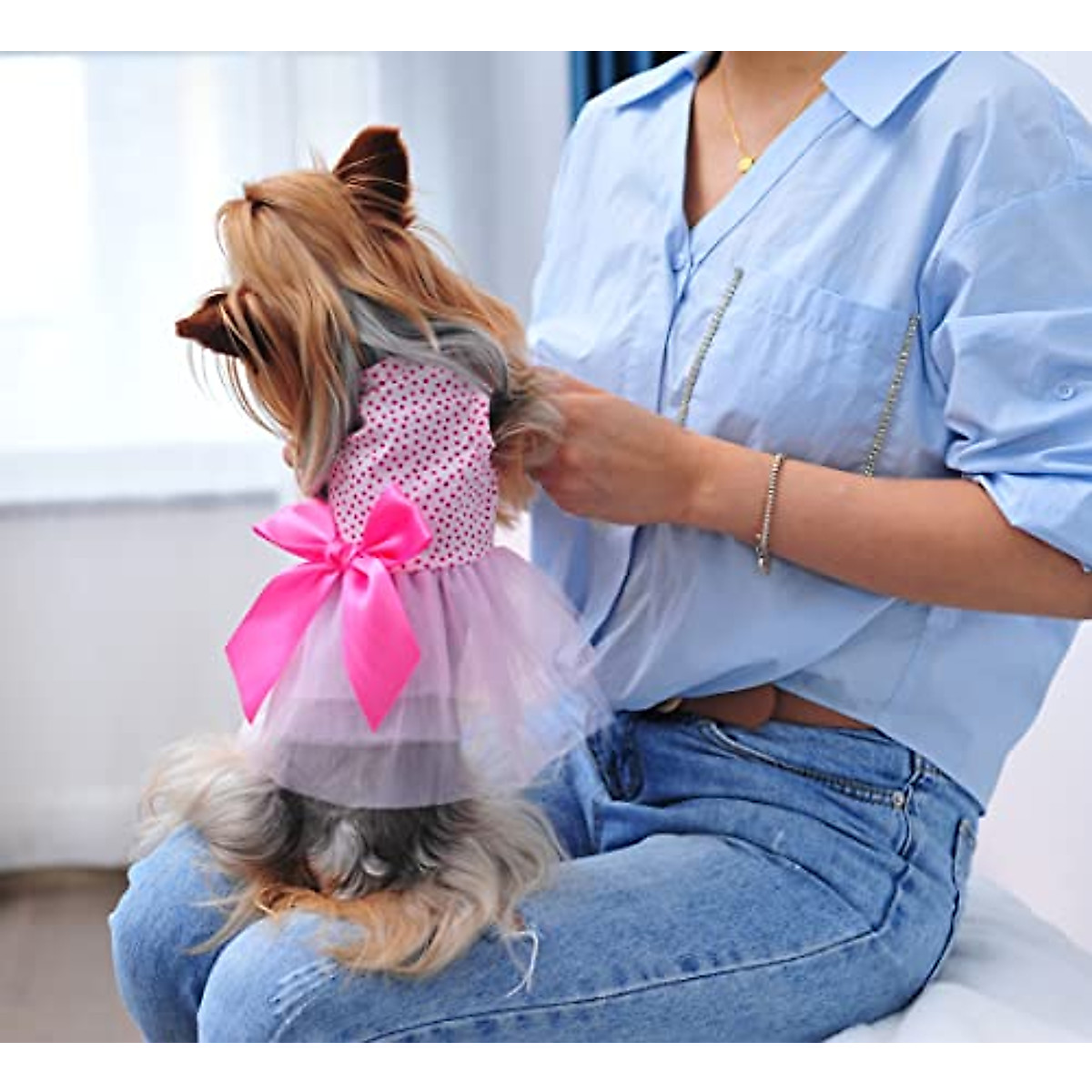 MSNFOASM 2Pack Pet Dog Tutu Skirt,Dog Tulle Spliced with Bow-Knot Dress for Small Girl Dogs Cats(Green&Pink 2XS)