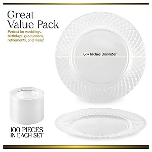 Stock Your Home Premium Clear Plastic Dessert Plates, 6" Inch Appetizer, Dessert, and Party Plates (100 Count) Heavy Duty Hard Plastic Disposable Wedding Cake Plates, Crystal Clear for Holiday Parties