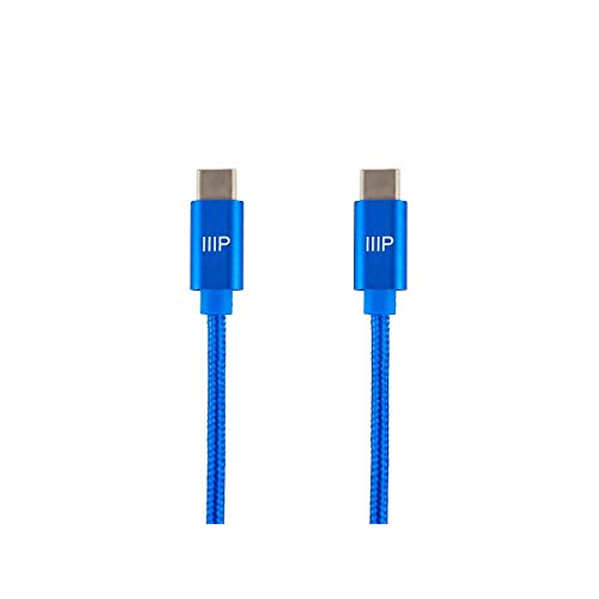 Monoprice USB 2.0 Type-C to Type-C Charge and Sync Nylon-Braid Cable - 10 Feet - Blue, Up to 3 Amps/60 Watts - Palette Series