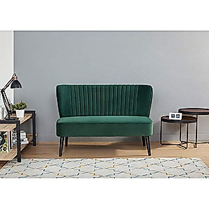 GIA Furniture Home Series Mid-Century Modern Armless Velvet Loveseat with Stripe Back, Love Seat, Green