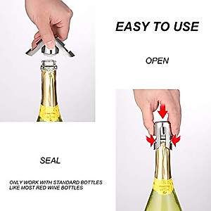 OWO Champagne Stopper with Stainless Steel, Professional Bottle Sealer for Champagne, Cava, Prosecco & Sparkling Wine, Champagne Saver Plug, Compact Champagne Bottle Plug Set of 2