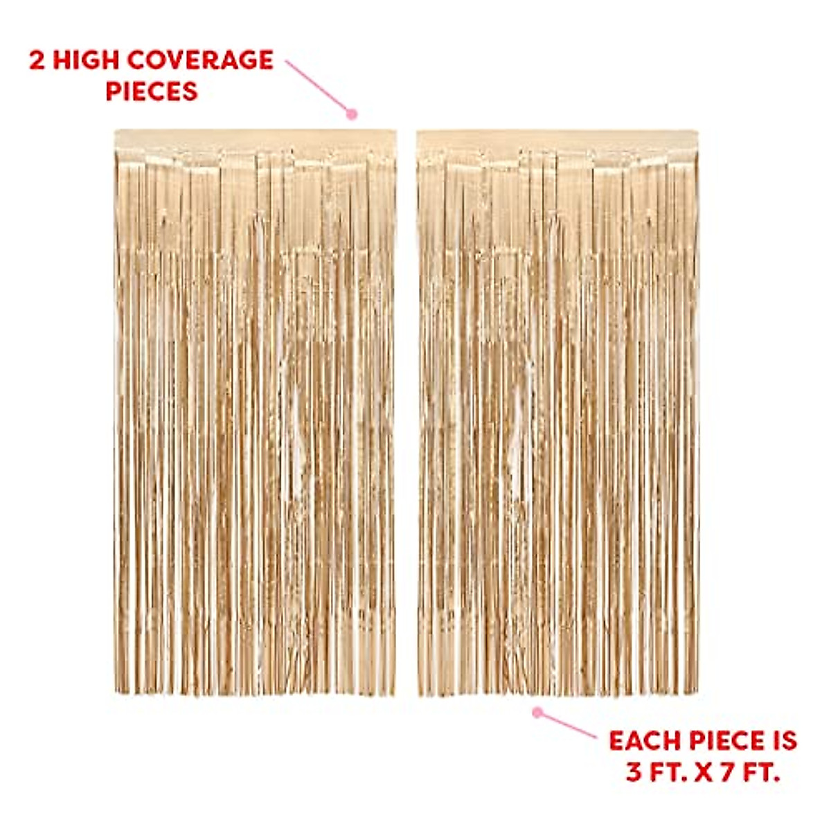 xo, Fetti Party Decorations Matte Gold Fringe Foil Curtain - Set of 2 | Bachelorette, Bridal Shower Backdrop, Wedding, Birthday Photo Booth