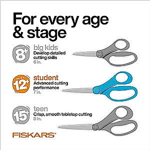 Fiskars 7" SoftGrip Student Scissors for Kids 12-14 (3-Pack) - Scissors for School or Crafting - Back to School Supplies - Black, Pink, Blue