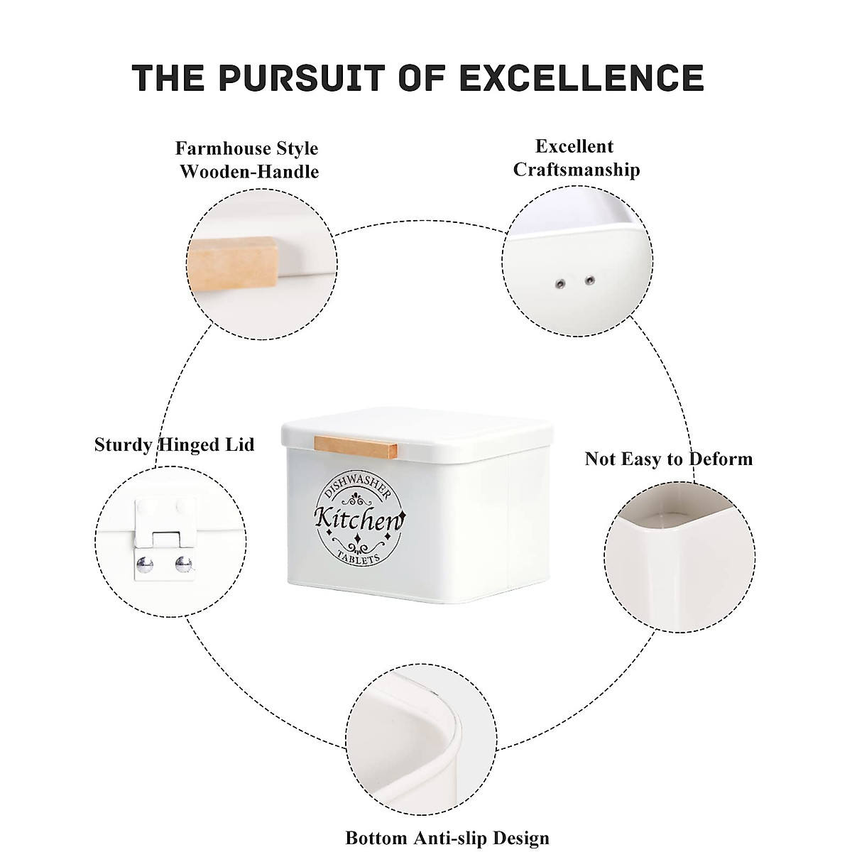 Dishwasher Pod Container with Hinged Lid. Farmhouse Metal Dishwaser Pods Holder for Kitchen Cabinet Organizer. Modern Kitchen Decor and Accessories. Dishwasher Detergent Tablet Storage(Cream)