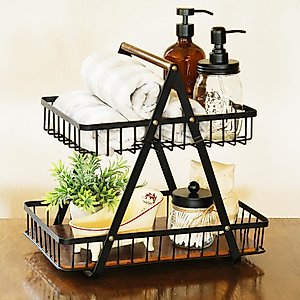 Ronasip 2 Tier Bathroom Countertop Organizer Versatile Bathroom Organizer Basket Fruit Basket Kitchen Countertop Organizer Bread Baskets For Kitchen Counter