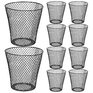 Generic 10 Pack 11inch Black Round Waste Basket,Wire Mesh Desk Metal Trash Garbage Can Wastebasket Recycling Trash Bins Garbage Container for Bedroom Office School, brown