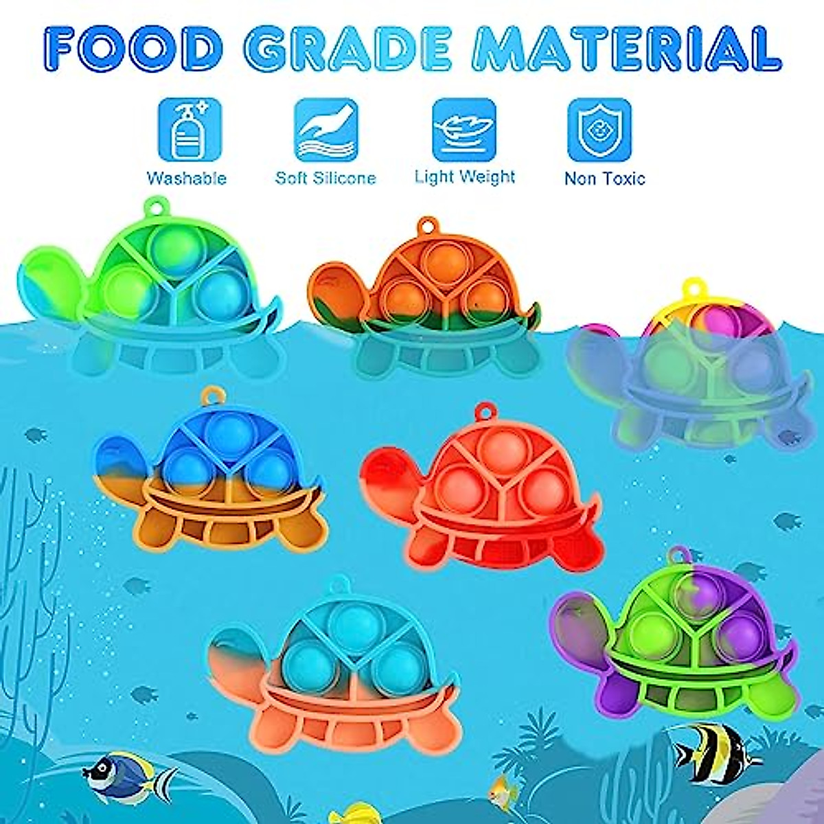 Pop Fidget Toys Its Party Favors for Kids 4-8 8-12, 20 PCS Turtle Toys Mini Pop Keychain It Toddler Fidget Toy Bulk Fidgets for Classroom Prizes Birthday Goodie Bag Stuffers Autism Sensory Toys Packs