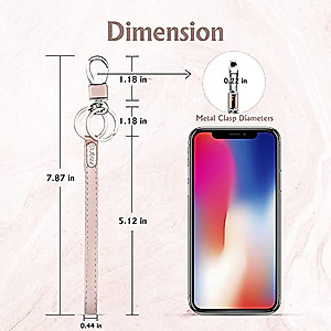 Arae PU Leather Wrsitlet Keychain Bracelet with 2 Key Rings and 1 Metal Clasp for Keys Card Holder women girls - Rose Gold