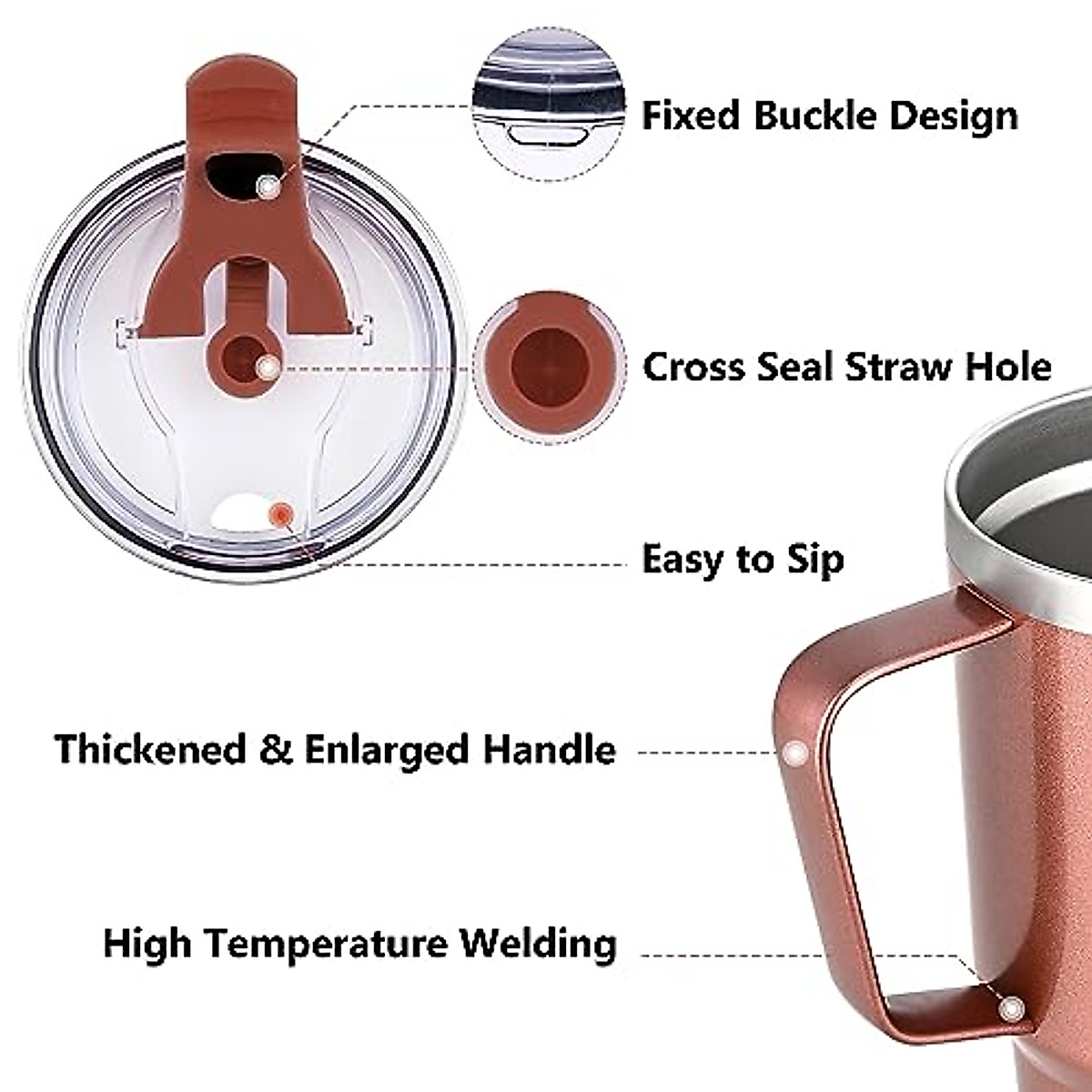 LiqCool 30Oz Tumbler with Handle, Stainless Steel Travel Coffee Mug, Vacuum Insulated Mug, Coffee Tumbler with Lid Straw, Reusable Cup Keep Cold 12H, Cup Holder Friendly(30 oz, Rose Gold)