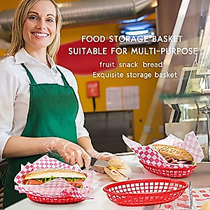 GothaBach 24 Pack Fast Food Baskets, Plastic Fast Food Restaurant Baskets, Bread Fry Baskets Serving Tray for Hot Dogs, Chicken, Burgers, Sandwiches, Fries (Red)