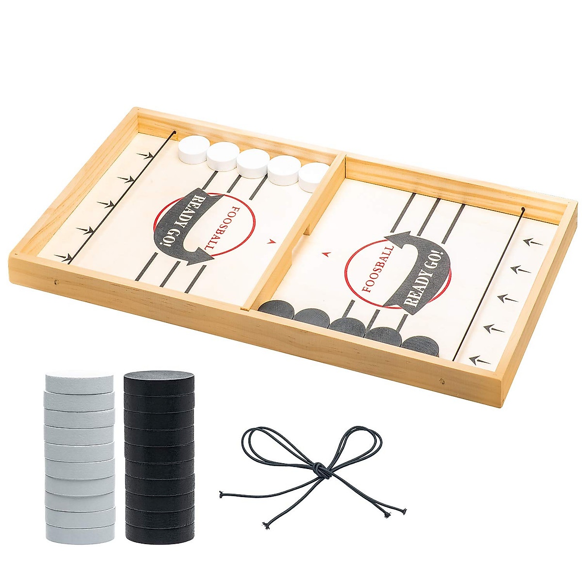 PUBGAMER Fast Puck Game, Sling Games Fast Puck Table Game Paced Puck Winner Wood Board Sport Toys (Large Size Suitable for Family & Friends), Come with Spare Piece and Spring Rope
