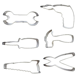 Mini Construction Tools Cookie Cutters Set of 6 pcs, Stainless Steel Mini Hardware Tools Series Shaped Fondant Baking Molds For Father's Day