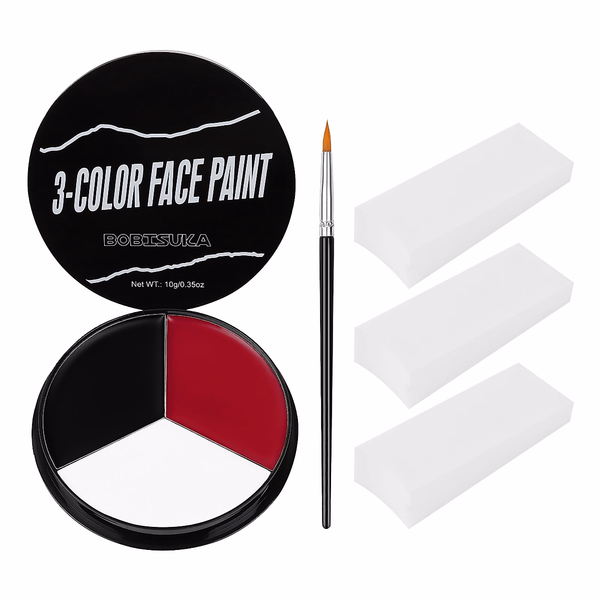 Black White Red Face Paint + 3PC Sponge + Brush, Colored Eye Black for Baseball Softball Sport Games, Body Painting Kit for Halloween Clown Makeup, Cosplay, Costume, SFX Special Effect, Theme Parties