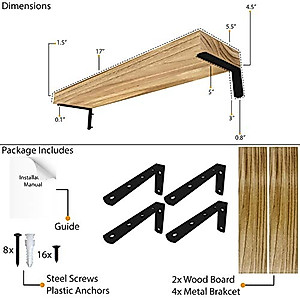 Wallniture Palma Wood Floating Shelves for Wall, Wall Shelves for Living Room Decor, Organization and Storage Set of 2 Natural Burned
