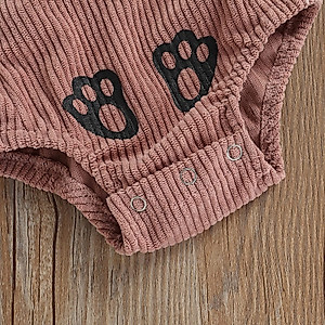 TROSJ Newborn Baby Boy Girl Easter Outfits Sleeveless Button Corduroy Cartoon Bunny Romper Bodysuit Summer Clothes 0-12M (Pink, 0-3 Months)