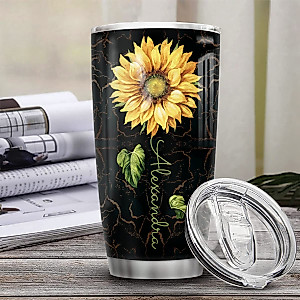 Wassmin Personalized Sunflower 1 Tumbler Cup With Lid 20oz 30oz Floral Stainless Steel Double Wall Vacuum Insulated Tumblers Coffee Travel Mug Birthday Christmas Cups Gifts For Daughter Mothers Women