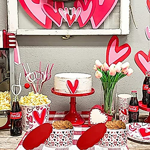 GS Valentines Plastic Tubs with Scallop Lids, Round Food Container for Cookies Candies Gift Canister & Party Favor Home Kitchen Valentines Day Decoration Set of 2 with HFW Bonus Gift (Designs Vary)