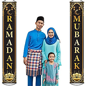Eid Mubarak Banner Ramadan Mubarak Door Sign Hanging Banners Decoration Set for Ramadan Themed Party Indoor and Outdoor Party Supplies Decorations