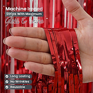 RFAQK 2Pack 3.30x8.20 Feet Red Foil Fringe Curtains -Red Fringe Backdrop, Tinsel Streamers Party Decorations for Birthday, Red Backdrop for Baby Shower, Gender Reveal, Disco Party and Graduation Decor