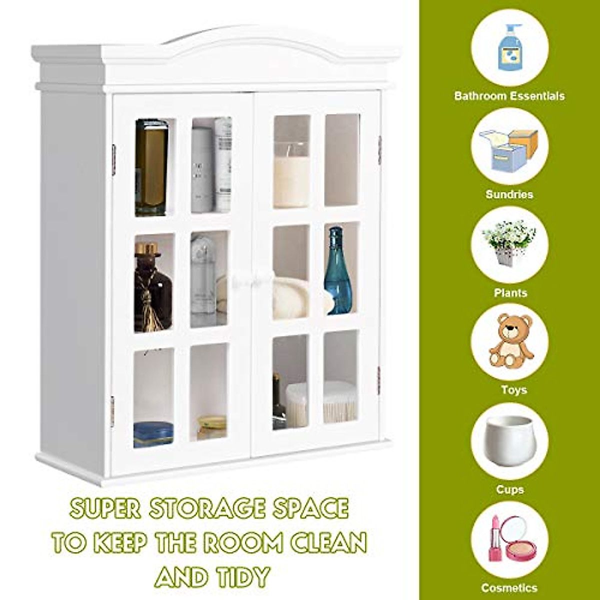 DORTALA Bathroom Cabinet Wall Mount Adjustable Shelf Elegant Two Door Collection Storage Medicine Cabinet, White