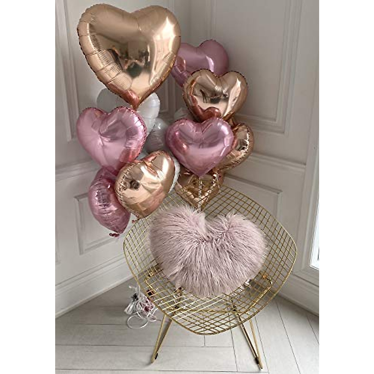 Pastel Heart Balloons 12 PACK Pink Valentines Day Heart Shaped Decorations Rose Gold Mylar Foil Balloon Set