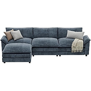 YESHOMY Sectional Modular Sofa L Shaped Chenille Fabric Couch with High Supportive & Soft Sponges and Removable Ottoman, Sleeper Comfy Upholstered Furniture for Living Room, Blue
