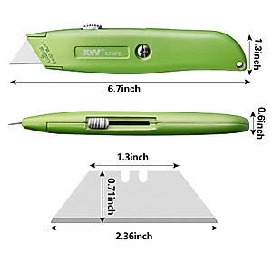 XW Retractable Utility Knife, Aluminum Alloy Box Cutter-2 Pack Green