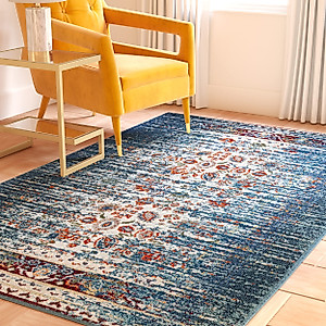 SAFAVIEH Monaco Collection Accent Rug - 3' x 5', Blue & Multi, Boho Abstract Distressed Design, Non-Shedding & Easy Care, Ideal for High Traffic Areas in Entryway, Living Room, Bedroom (MNC208J)