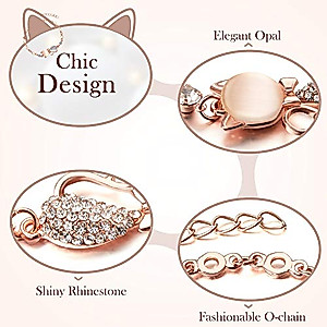 Hicarer 3 Pieces Cat Jewelry Set Cat Necklace Cat Bracelet Earring Pink Opal Pendant for Women Christmas Gift
