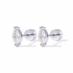PAVOI Rhodium Plated Solid 925 Sterling Silver Post Cubic Zirconia Flat Back Earrings for Women | Marquise Cartilage Earring | Helix Piercing Jewelry | Small Stud Earrings