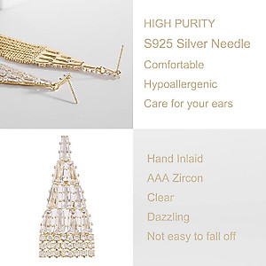 DAYUSTAR Chandelier Gold Tassel Pave Crystal Earrings Boho Fringe Rhinestone Dangle Earrings for Women Long Drop Linear Earrings