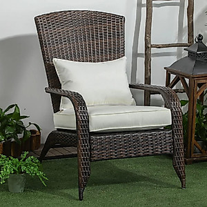 Hypeshops Patio Wicker Adirondack Chair w/Soft Cushions, Tall Curved Backrest and Comfortable Armrests - Cream White