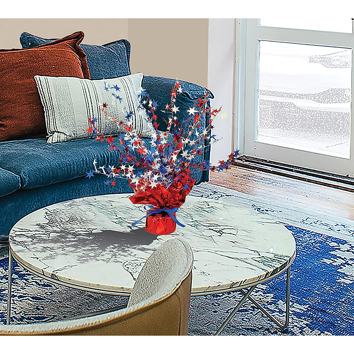 Beistle Metallic Plastic USA Patriotic Star Gleam ‘N Burst Centerpiece – American 4th Of July Decorations , Red White and Blue