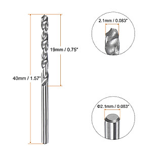 HARFINGTON Solid Carbide Drill Bit 2.1mm C3/K10 Tungsten Carbide Precision Mini Micro Straight Shank Twist Drill Bit for Stainless Steel Metal Plastic Wood
