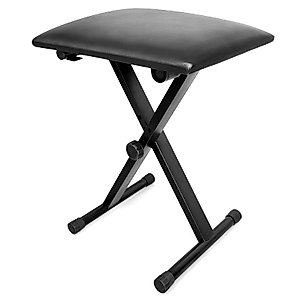 MUZNOTE Piano Bench, Adjustable Keyboard Bench Padded Keyboard Chair Seat X-Style Collapsible, Flame Retardant Cotton, Non-Slip Waterproof Design, Black
