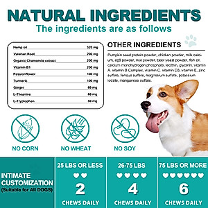 Calming Chews For Dogs - 110 Chews Hemp Dog Treats For Calming with Anxiety and Stress, Helps Dog Anxiety, Separation, Barking, Stress Relief, Sleep Calming Aid All Ages,Breeds&Size (CHICKEN Flavor)