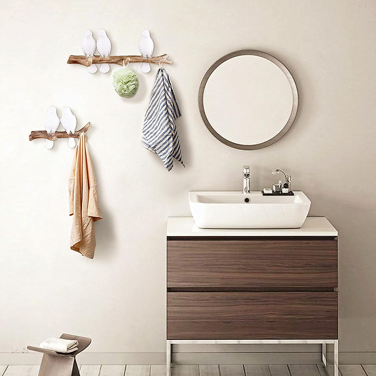 QUMENEY Creative Coat Hooks Wall Mounted Hook Rack, Birds Hooks Coat Hanger Rack, Vintage Wall Hanging Hooks Entryway Hanger for Keys, Towels, Coats, Hats (White 2 Bird)