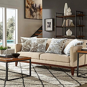 Phantoscope Set of 4 New Living Series Fall Leaf Geometric Coffee Throw Decorative Pillow Cover Cushion Cover 18 x 18 inches 45 x 45 cm