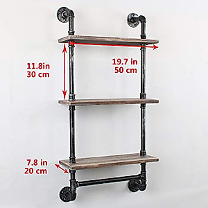 Murtain Industrial Pipe Bathroom Shelves 3-Tier Wall Mounted,19.7 inch Rustic Wall Shelf with Bath Towel Bars,Farmhouse Towel Rack,Metal & Wooden Floating Shelves,Over The Toilet Storage Shelf