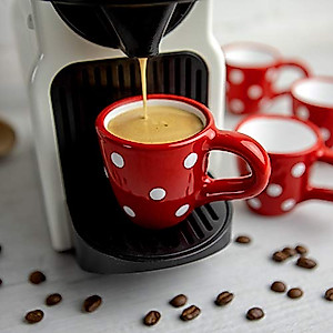 City to Cottage Handmade Red and White Polka Dot Ceramic 2oz/60ml | Espresso Set of 4, Unique Designer Pottery for Coffee Lovers
