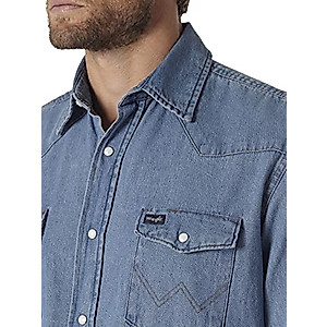 Wrangler Men's Western Work Shirt Washed Finish, Stonewashed, X-Large