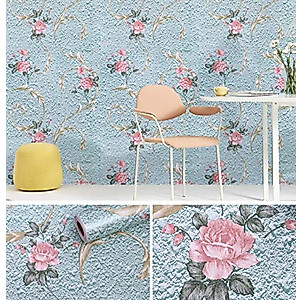 Simplemuji Blue Pre-Pasted Wallpaper Waterproof Self Adhesive Wall Murals Sticker for Home Room Garden Decoration 17.7''x98''