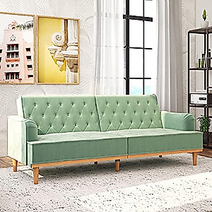 Mr. Kate Stella Vintage Convertible Sofa Bed Futon, Teal Velvet
