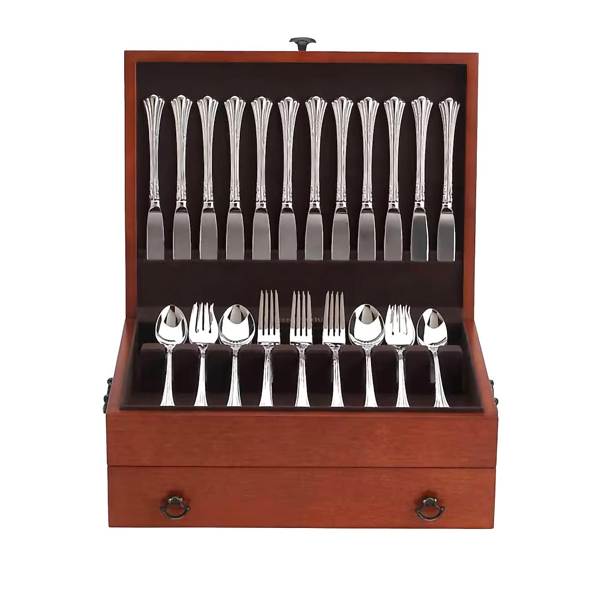 Reed and Barton Personalized Bristol Cherry Flatware Chest, Custom Engraved Wooden Silverware Organizer and Storage Chest, Accommodates Service for 12