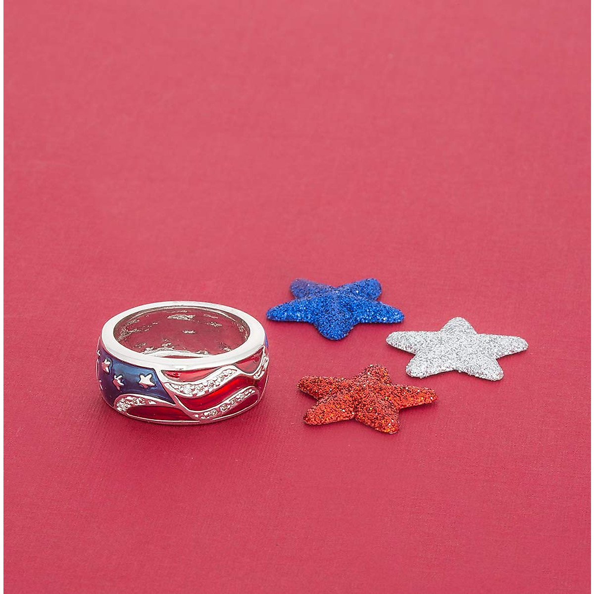 Kate Bissett USA American Flag Patriotic Ring with Red and Blue Enamel and Cubic Zirconia Size 5